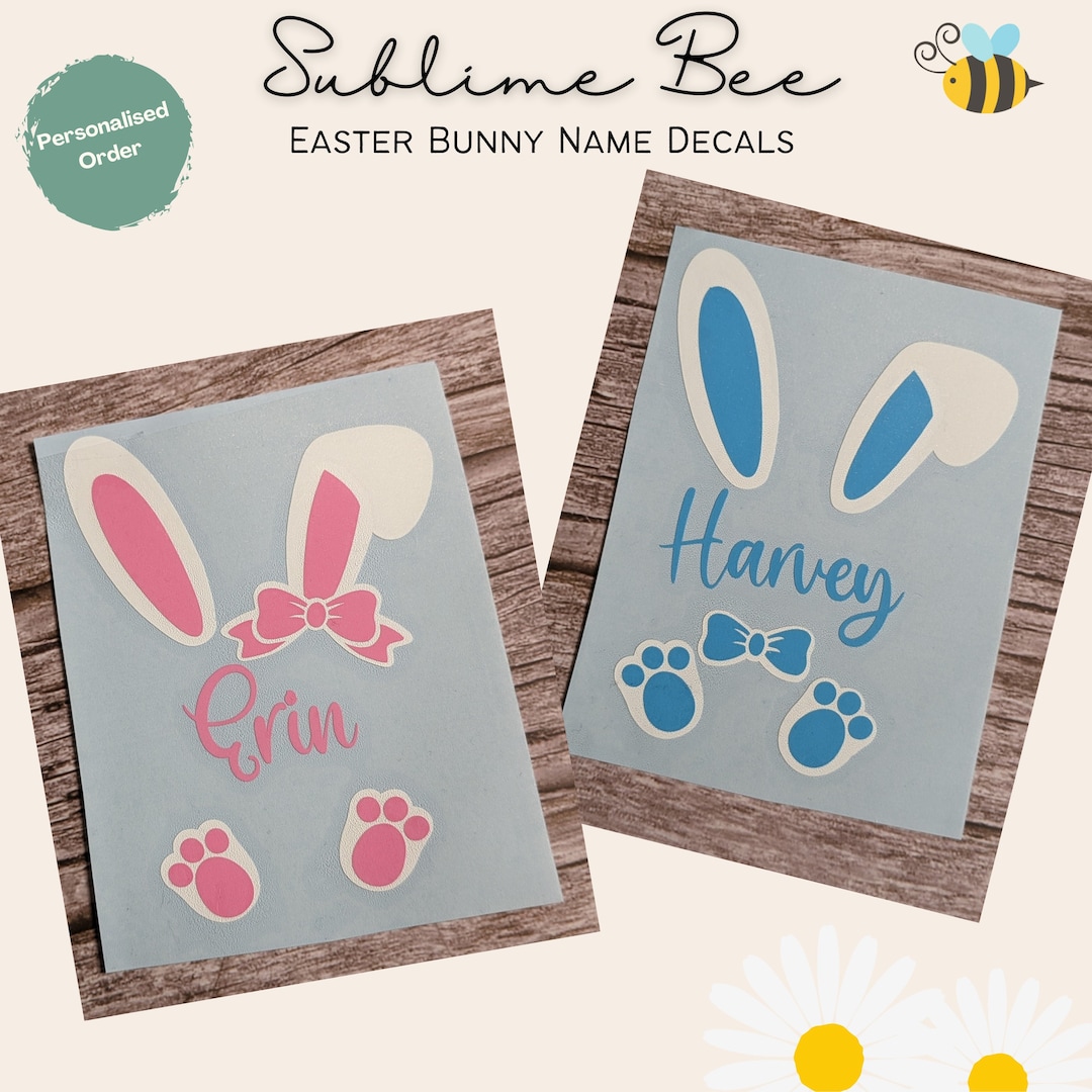 Personalised Easter Bunny Vinyl Decal Sticker, Name Decal, Rabbit Ears ...
