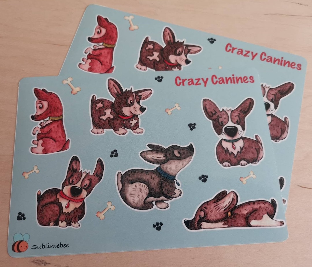 CRAZY DOGS STICKER Sheet, Crazy Canine Peel off Stickers, 6 Watercolour ...