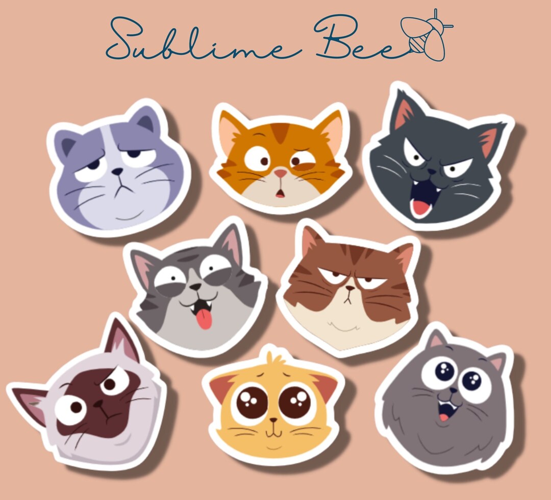 CAT FACE STICKERS, Large Die Cut Sticker Pack, for Journalling ...