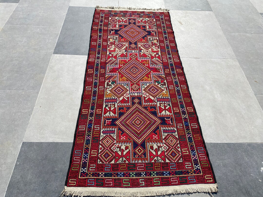 3x7 Turkish Kilim Rug, 2.9x6.8 Ft Soumak Rug, Home Decor Rug, Silk Rug ...