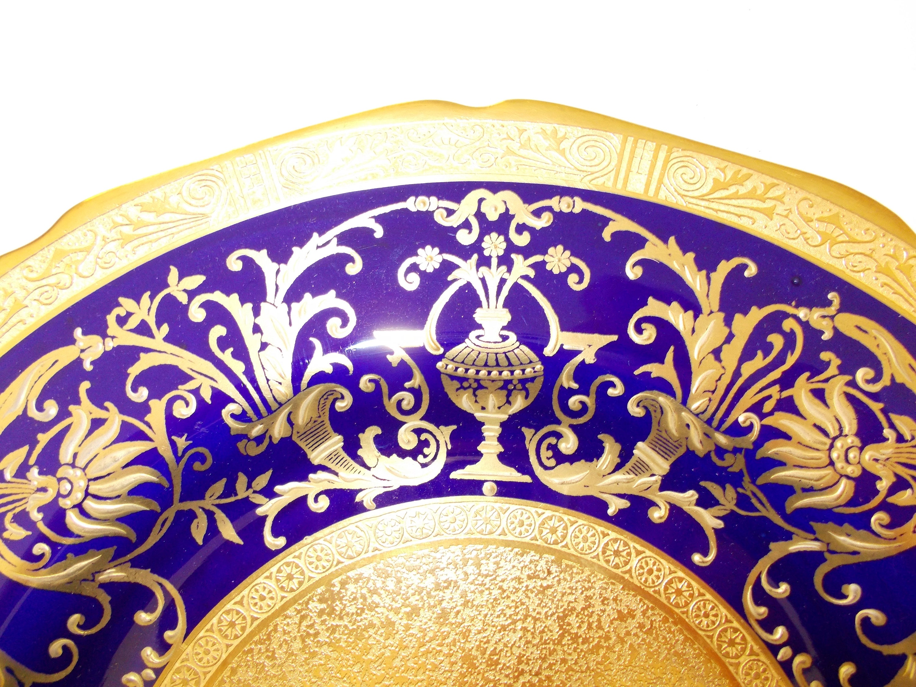 Crown Chelsea English China; Scalloped Edge Gold & Cobalt Blue Design ...