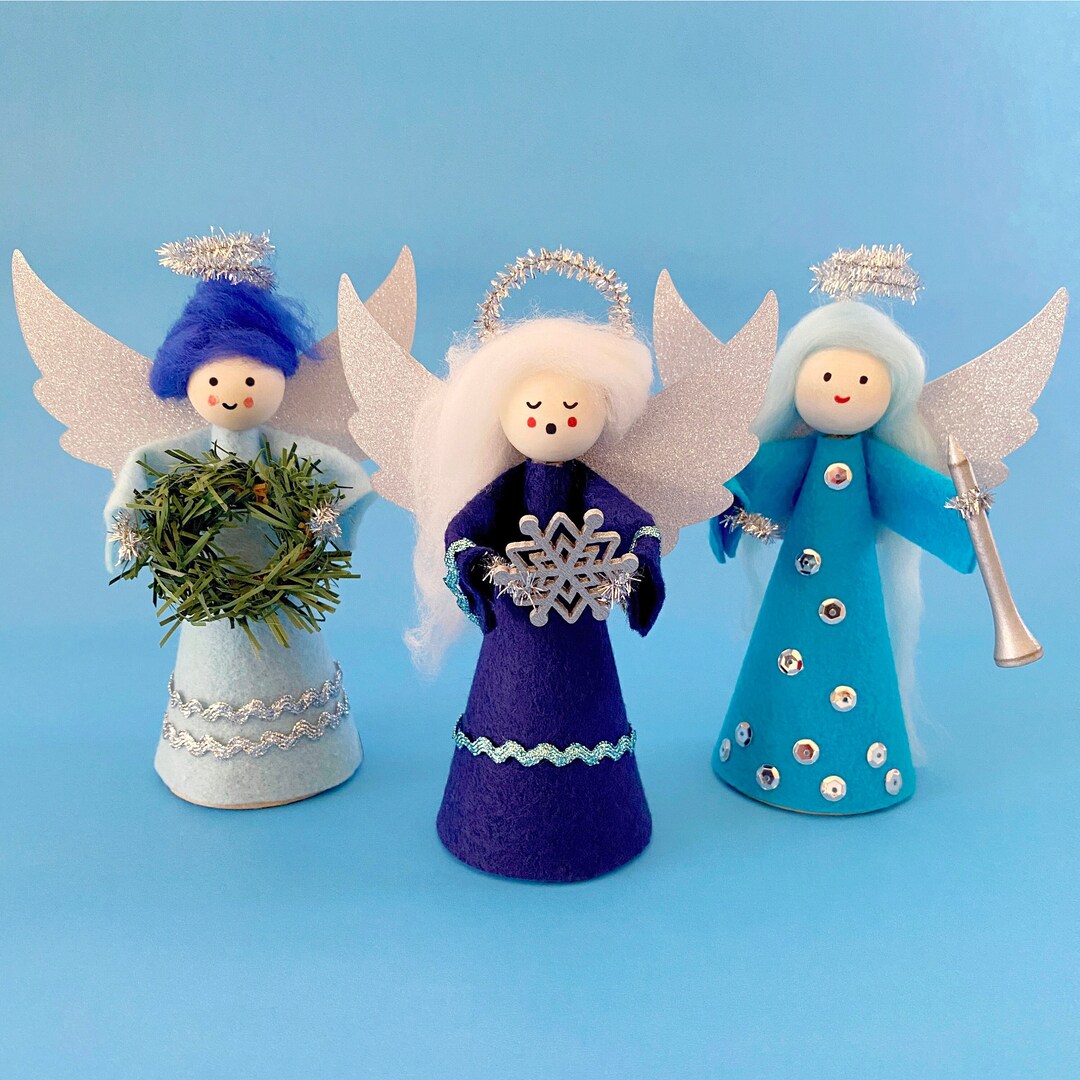 Winter Angel Craft Kit | Makes 3 Unique 5" Angels | Wool Felt & Sparkly ...
