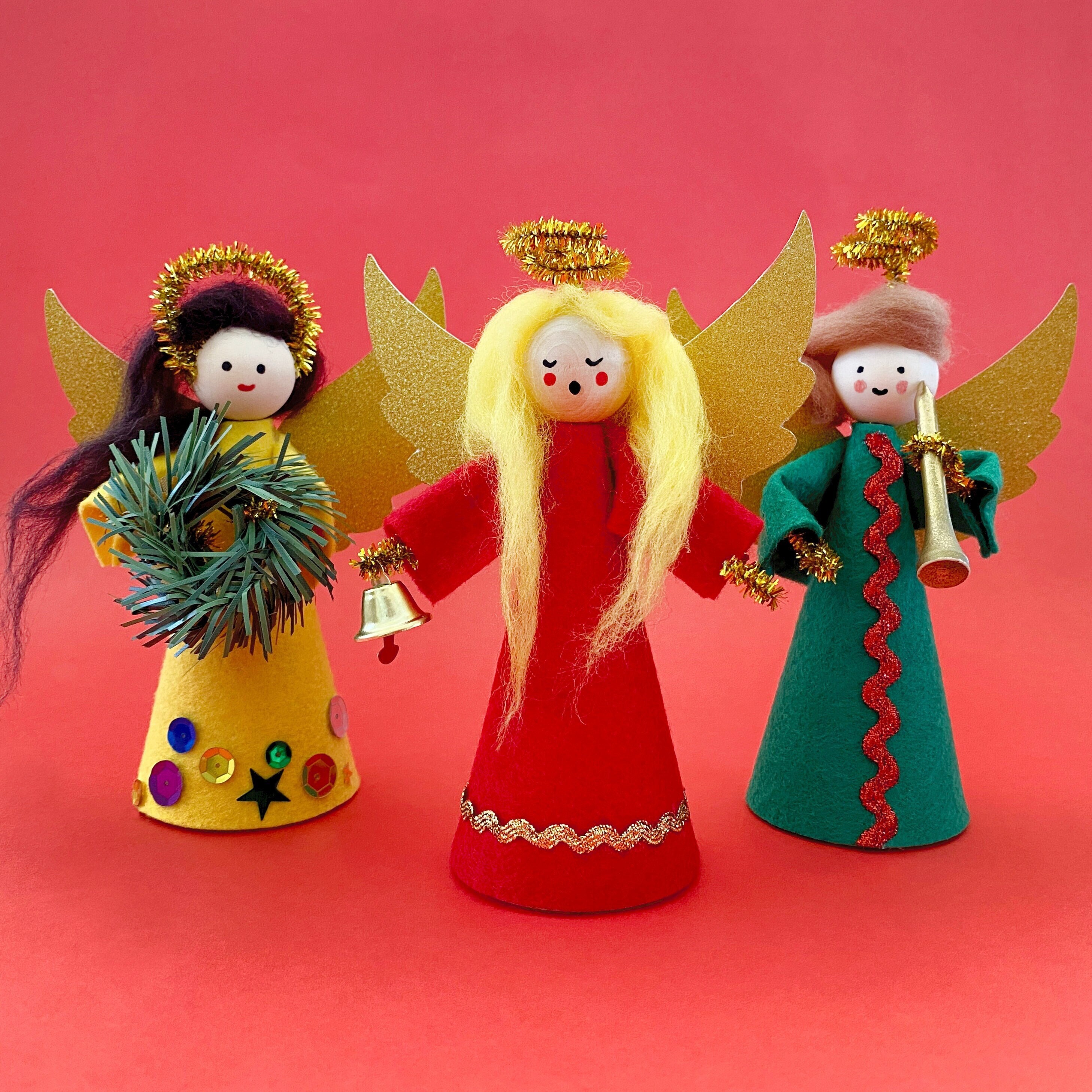 Christmas Angel Craft Kit Makes 3 Unique 5 Angels Wool Felt & Sparkly ...