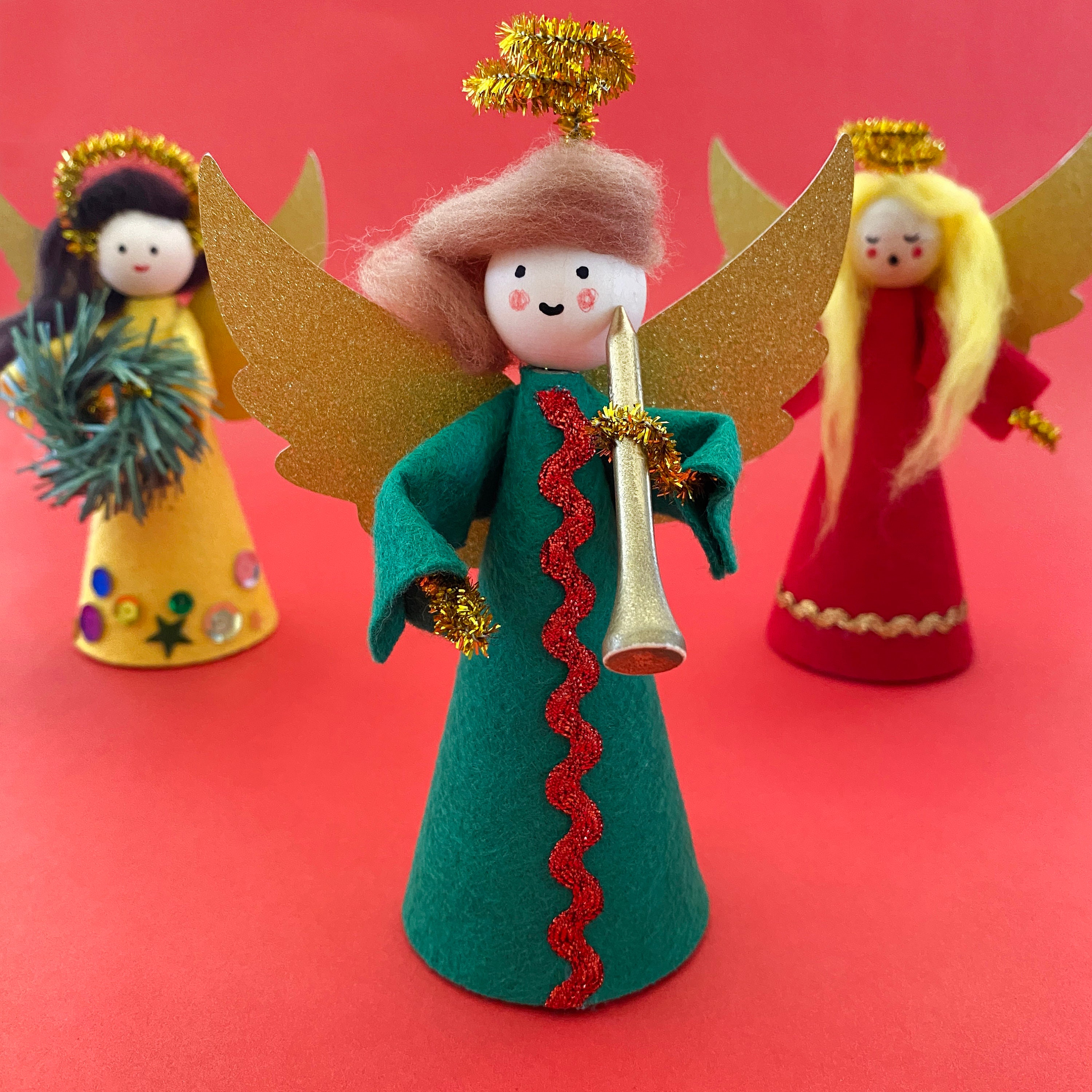 Christmas Angel Craft Kit Makes 3 Unique 5 Angels Wool Felt & Sparkly ...
