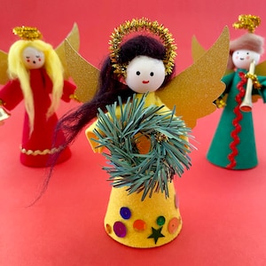 Christmas Angel Craft Kit Makes 3 Unique 5 Angels Wool Felt & Sparkly ...