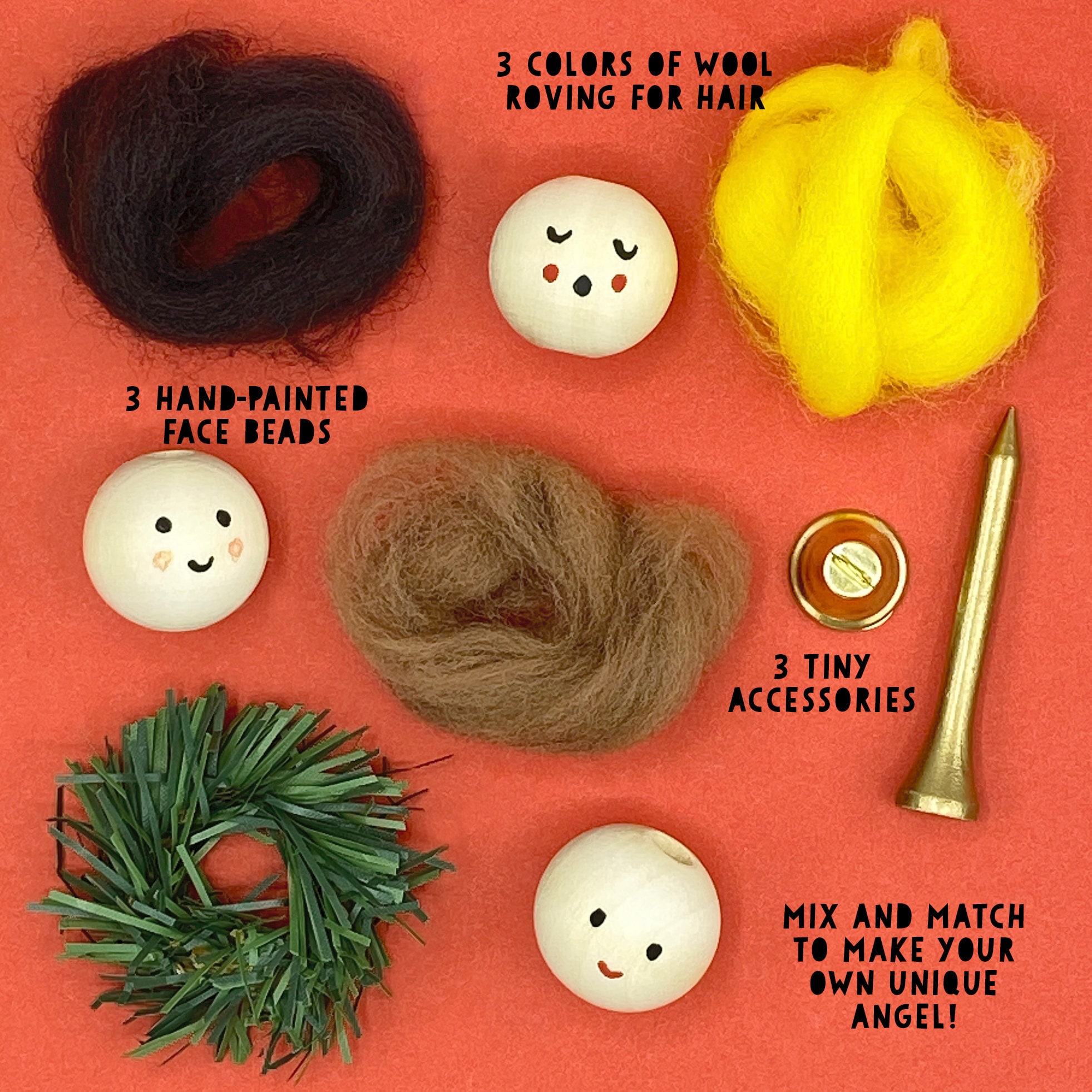 Christmas Angel Craft Kit Makes 3 Unique 5 Angels Wool Felt & Sparkly ...