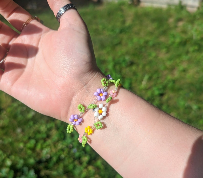 Daisy Flower Chain Beaded Bracelet Seed Bead Bracelet - Etsy