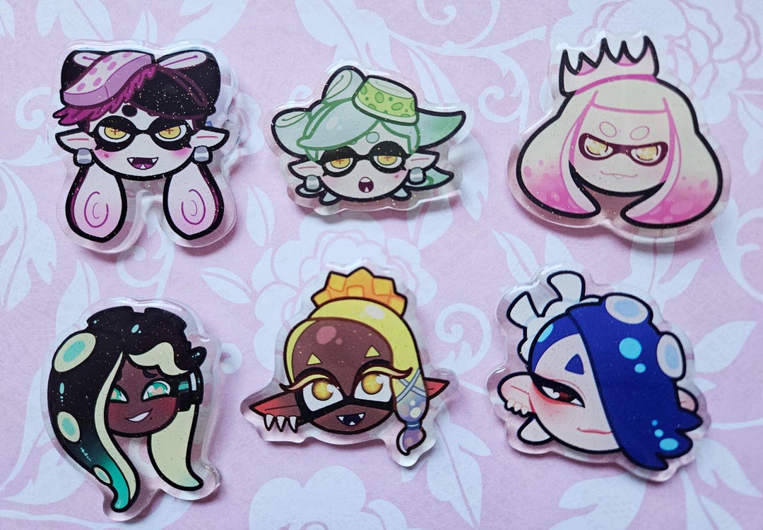 Squid and Octopus Girls 2" Acrylic Epoxy Resin Glitter Pins - Etsy