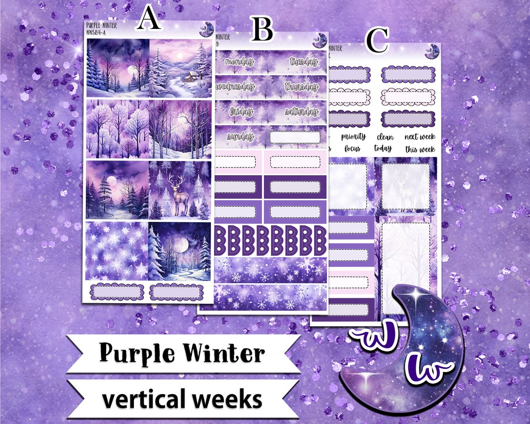 Purple Winter Weekly Sticker Kit, VERTICAL WEEKS Format, Print Pression ...