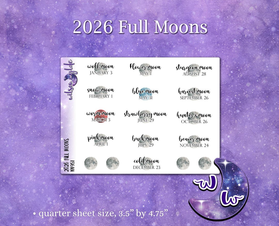 2026 Full Moon Names Planner Stickers, WW951 - Etsy