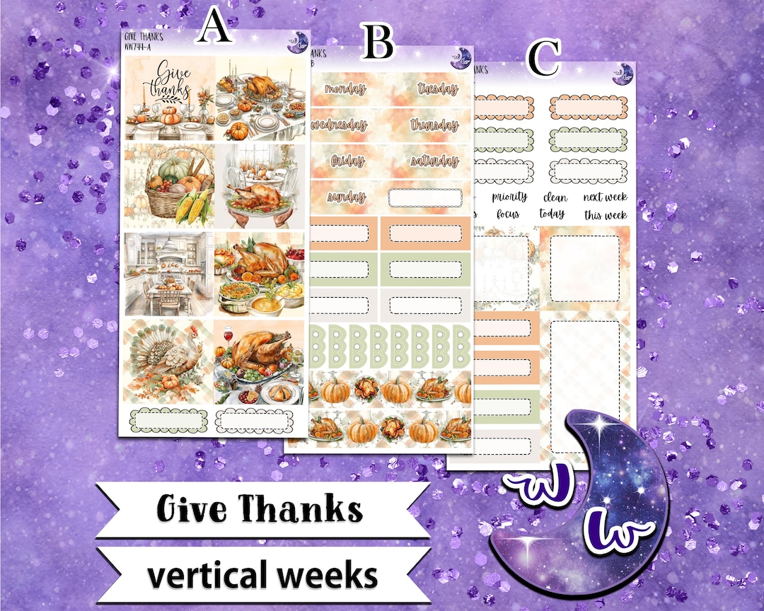 Give Thanks Weekly Sticker Kit, VERTICAL WEEKS Format, Print Pression ...
