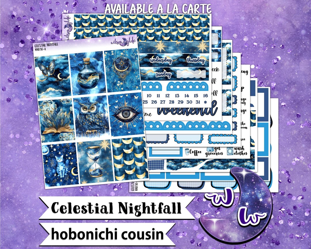Celestial Nightfall Weekly Sticker Kit, HOBONICHI COUSIN Format, a La Carte and Bundle Options ...