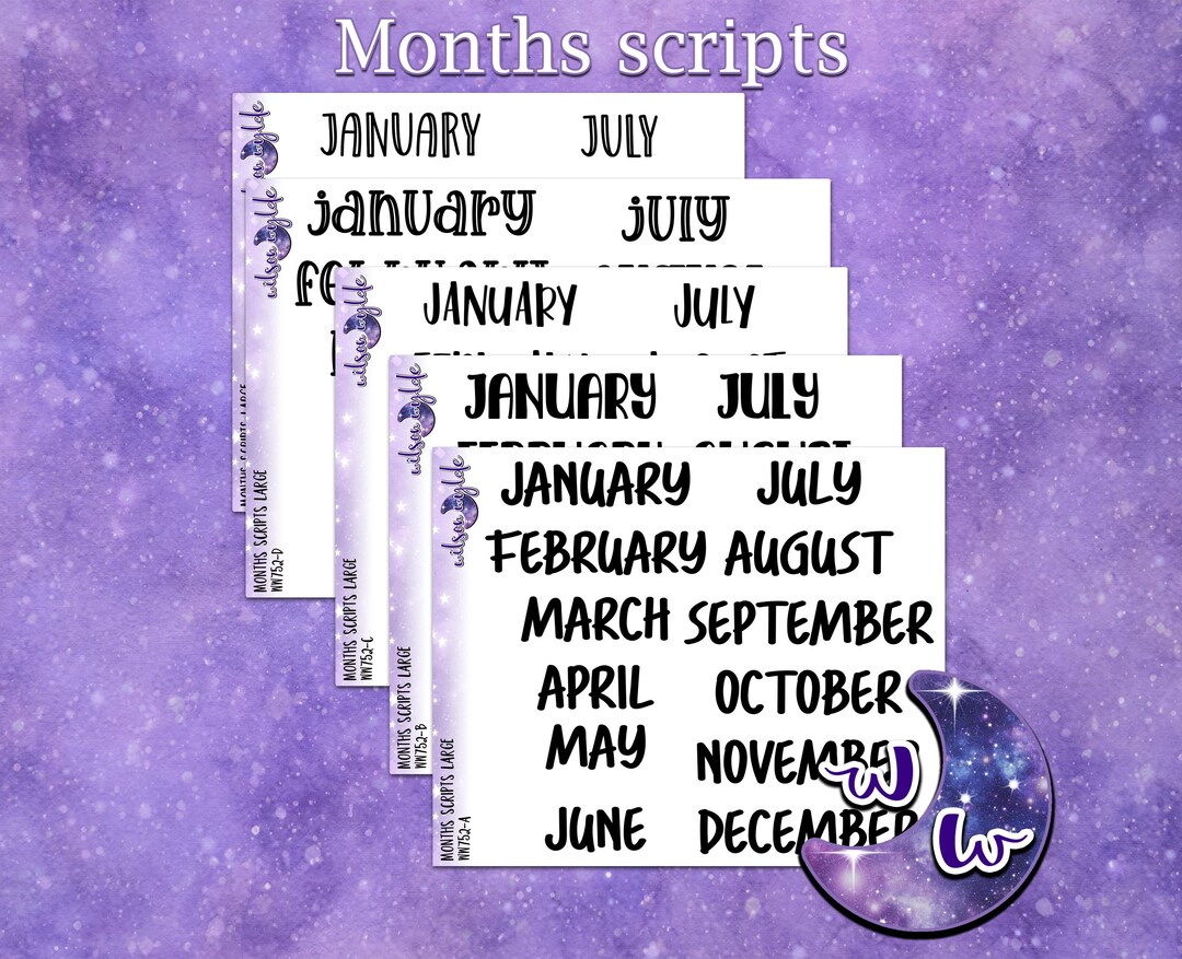 Months Scripts, Monthly Labels for Calendars and Monthly Spreads ...