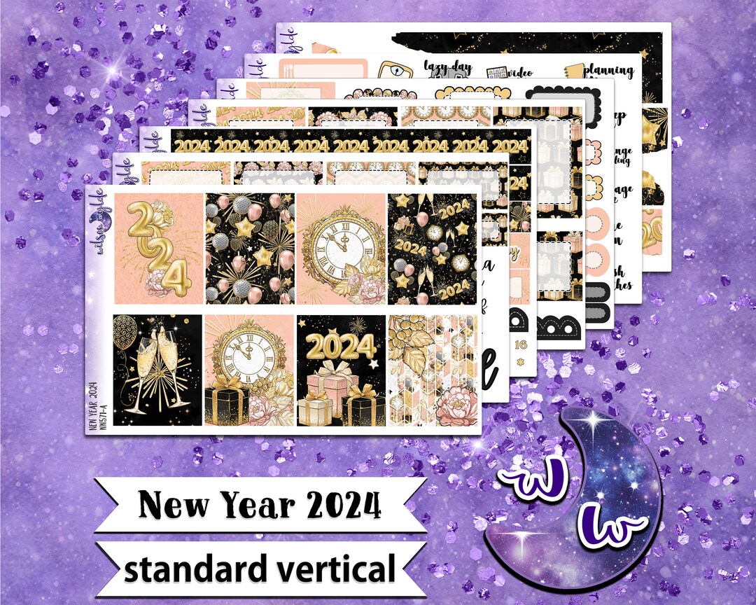 New Year 2024 Full Weekly Sticker Kit, STANDARD VERTICAL Format, a La ...
