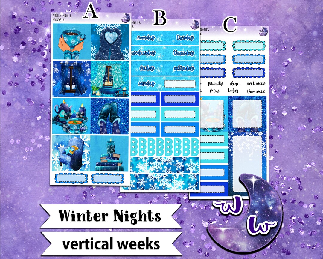 Winter Nights Weekly Sticker Kit, VERTICAL WEEKS Format, Print Pression ...
