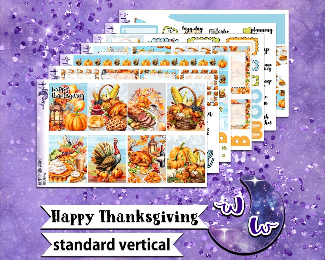 Happy Thanksgiving Full Weekly Sticker Kit, STANDARD VERTICAL Format, a ...