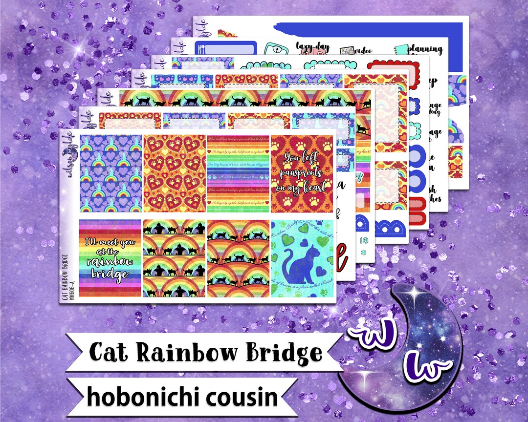 Cat Rainbow Bridge Full Weekly Sticker Kit, HOBONICHI COUSIN Format, a ...