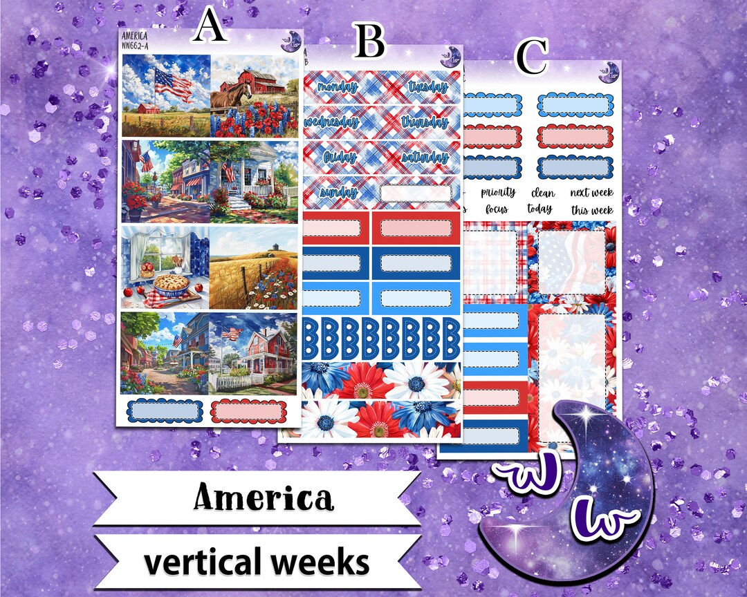 America Weekly Sticker Kit, VERTICAL WEEKS Format, Print Pression Weeks ...