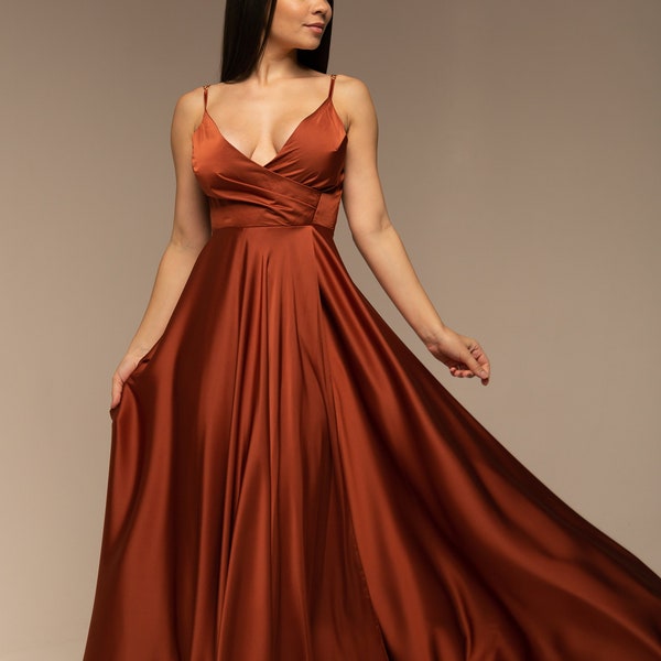 Satin Terracotta Bridesmaid Dress - Etsy
