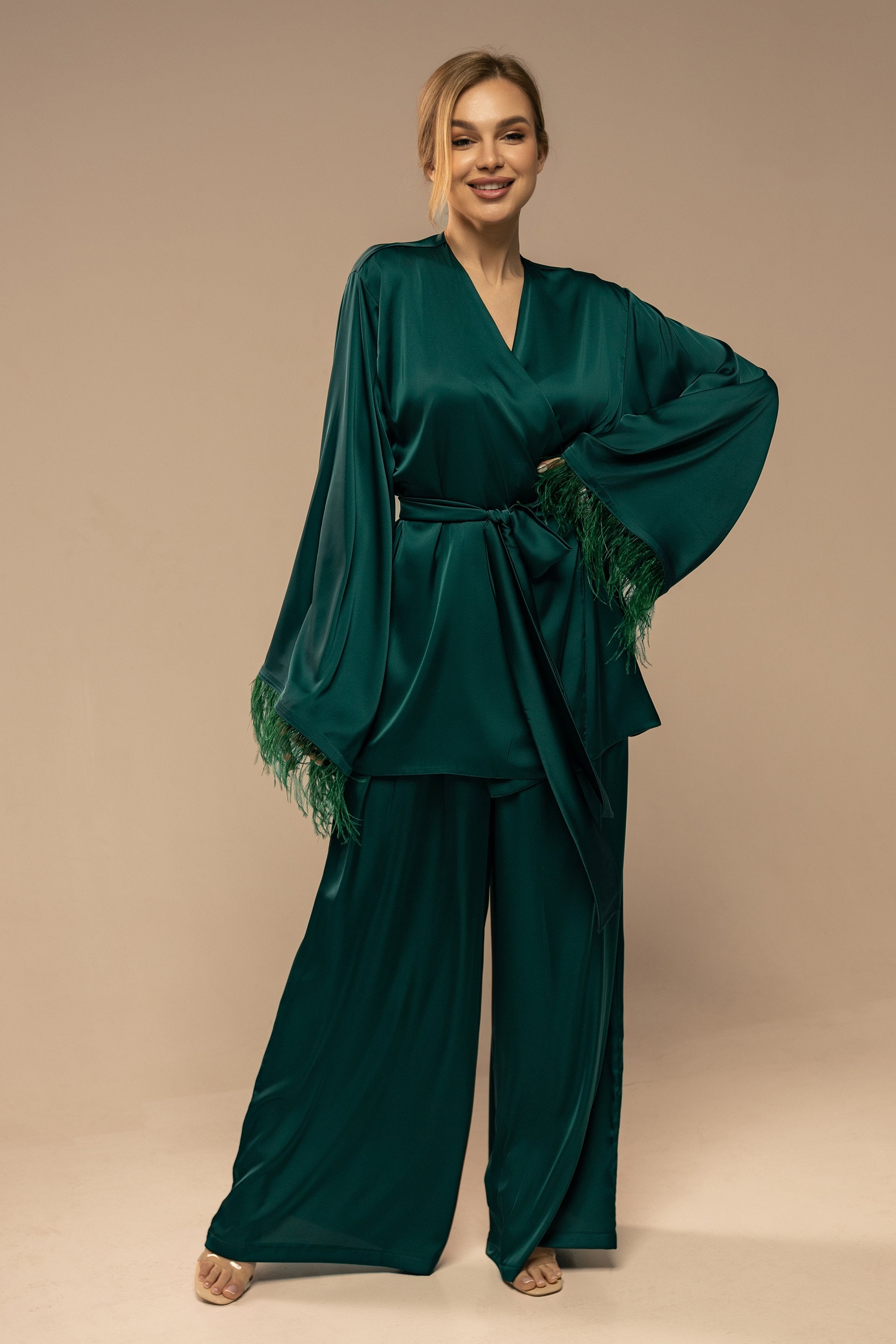 Dark Emerald Green Silk Pant Suit for Women Silk Two Piece - Etsy