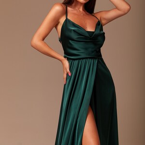 Dark Emerald Green Silk Maxi Flared Dress With Slit - Etsy UK