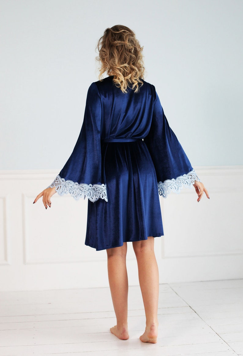 Short Velvet RobeBlue Velvet RobeVelour RobeBridesmaid | Etsy