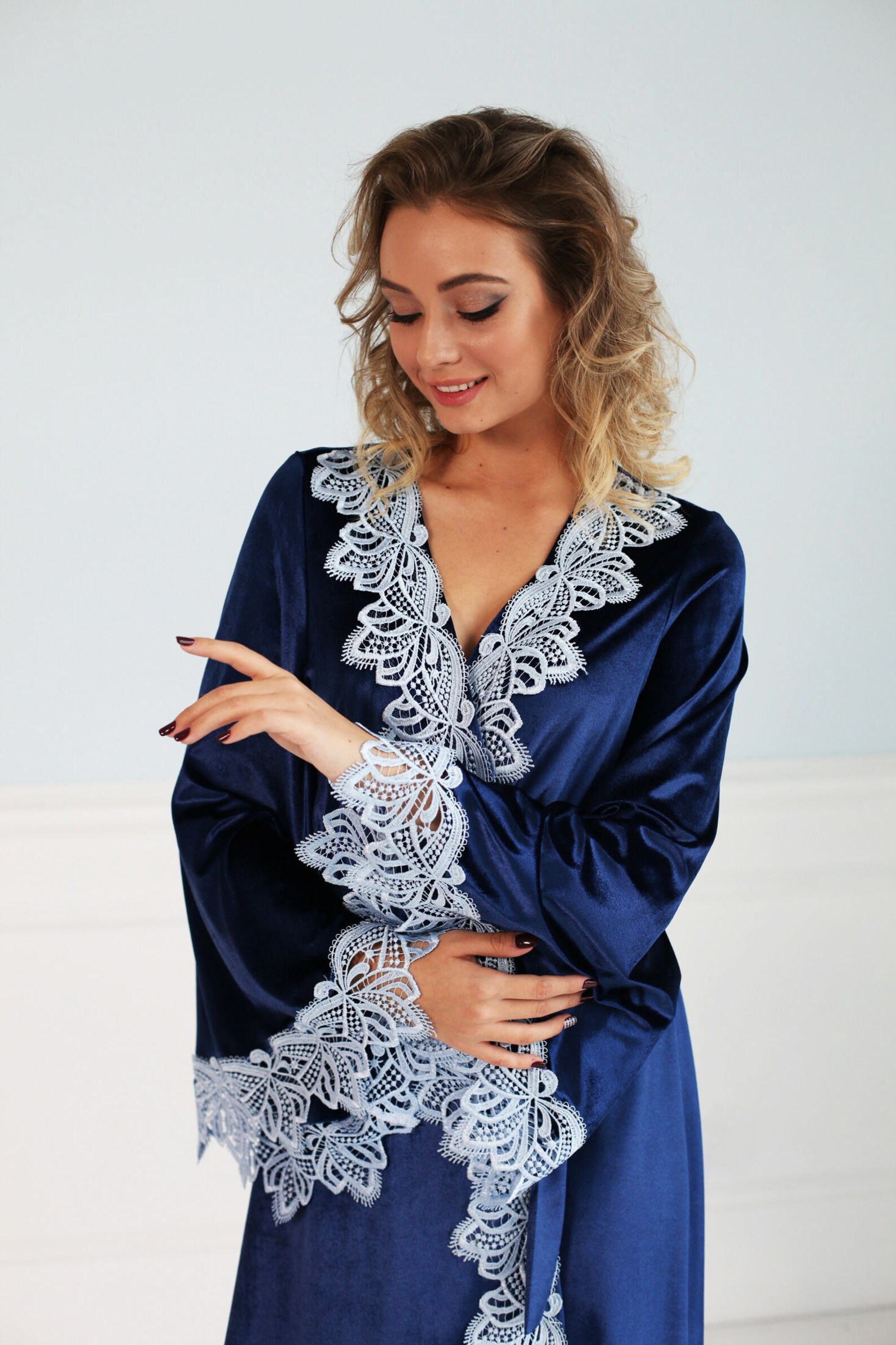 Short Velvet Robeblue Velvet Robevelour Robebridesmaid - Etsy