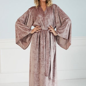 Women's Embossed Velvet Robe Beige Blush Pink Luxirious - Etsy