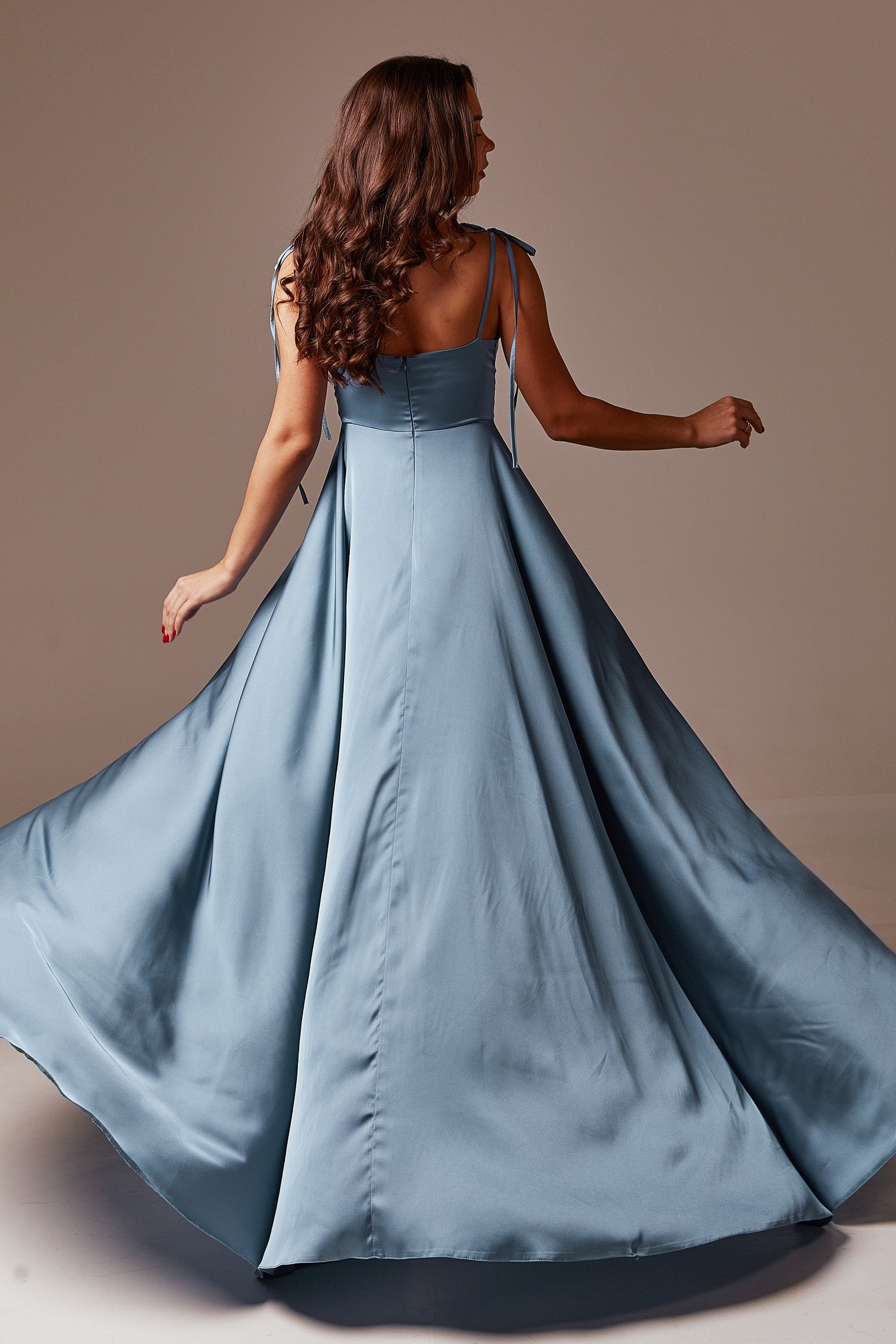 Cerulean Blue Silk Maxi Flared Dress With Slit Bridesmaid - Etsy