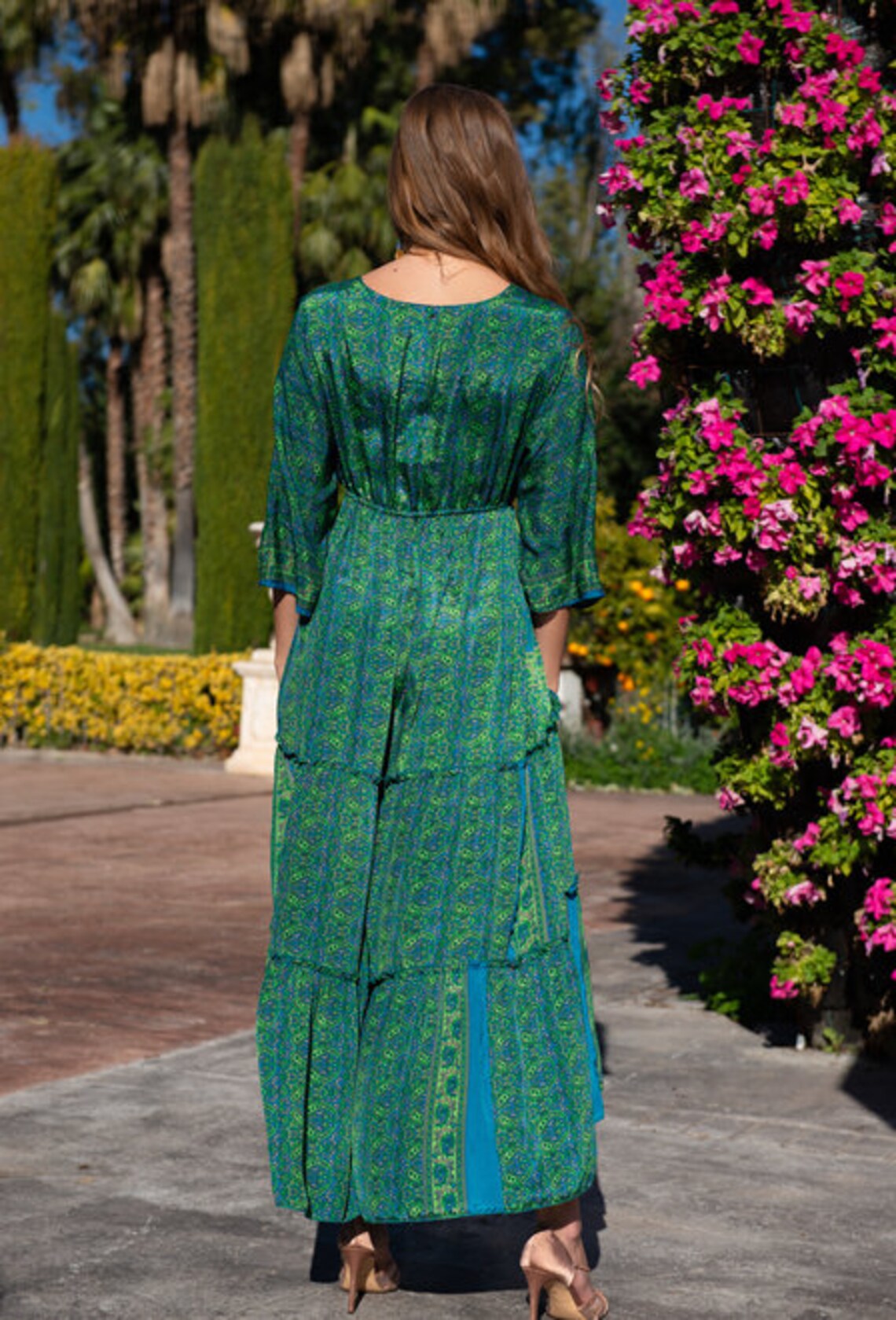 Summer Emerald Dress Paisley Silk Dress Maxi Green Beach - Etsy