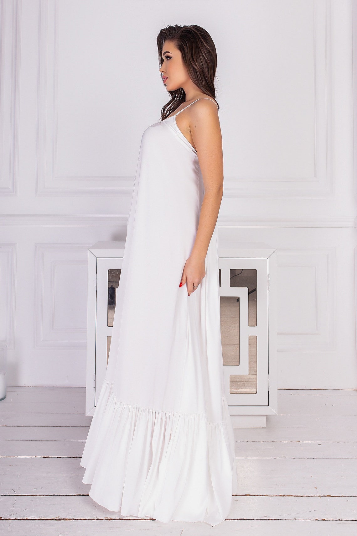 White Silk Sun Dress Open Back Ruffle Silk Beach Wedding | Etsy