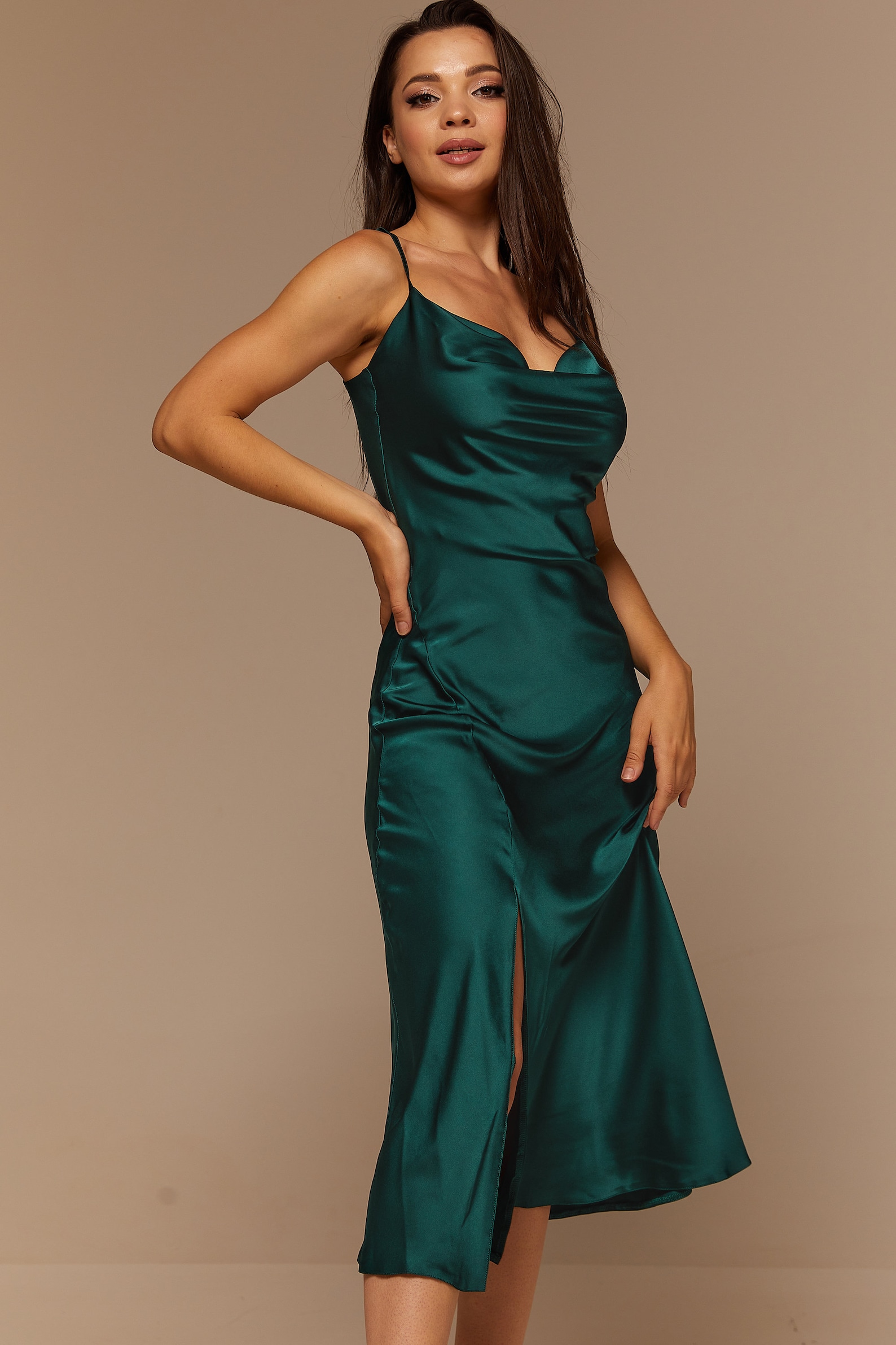 Emerald Green Silk Slip Dress With Slit Bridesmaid Midi Silk Etsy