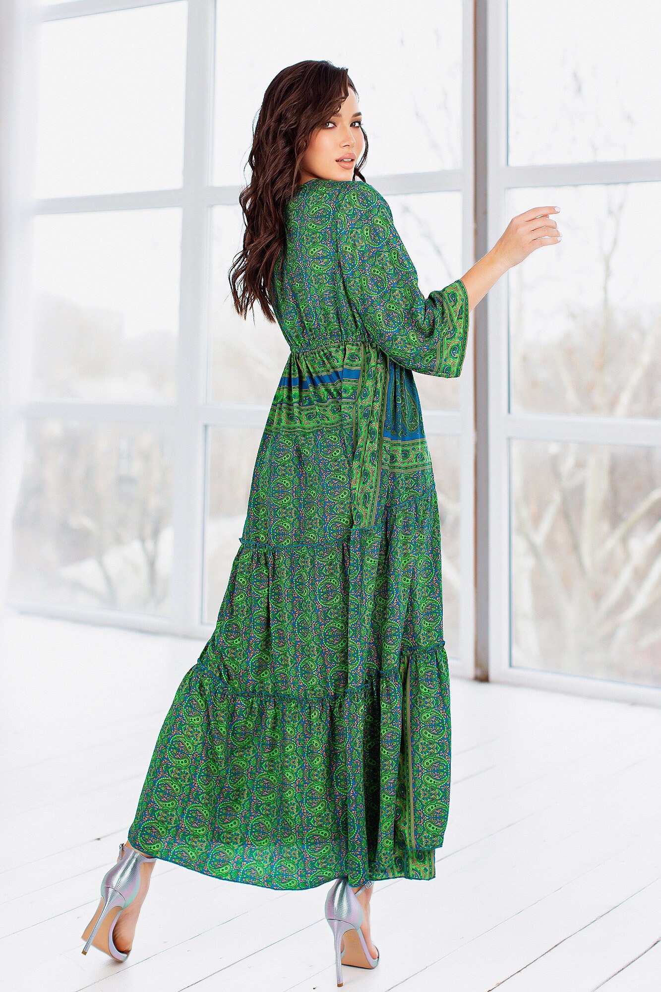 Summer Emerald Dress Paisley Silk Dress Maxi Green Beach - Etsy