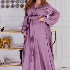 Dark Lilac Silk Maxi Dress Wrap Bridesmaid Dress Plus Size - Etsy