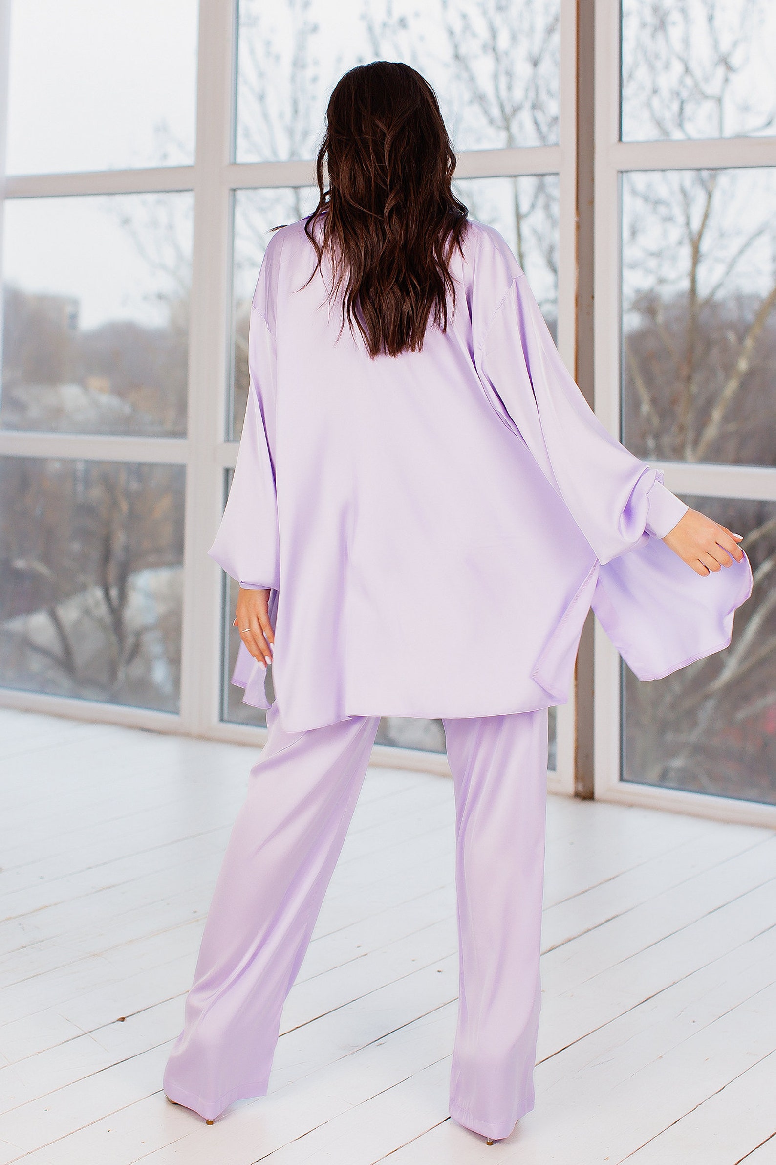 Pale Lavender Silk Pant Suit For Women Satin Three Piece Etsy