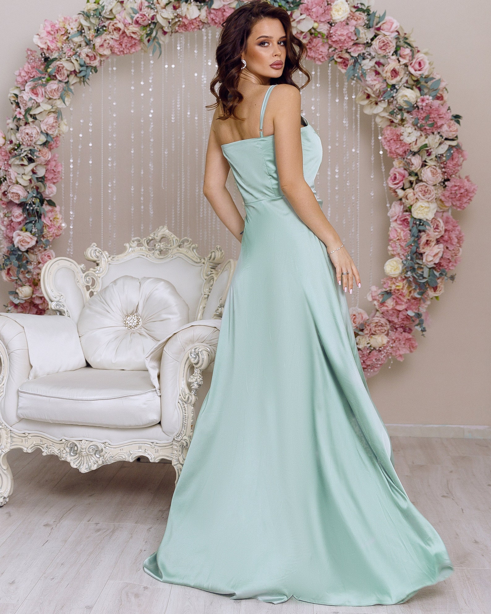Sage Green Silk Satin Bridesmaid Dress Sage Long Silk Flared Etsy