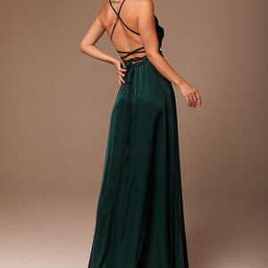 Dark Emerald Green Silk Maxi Flared Dress With Slit - Etsy UK