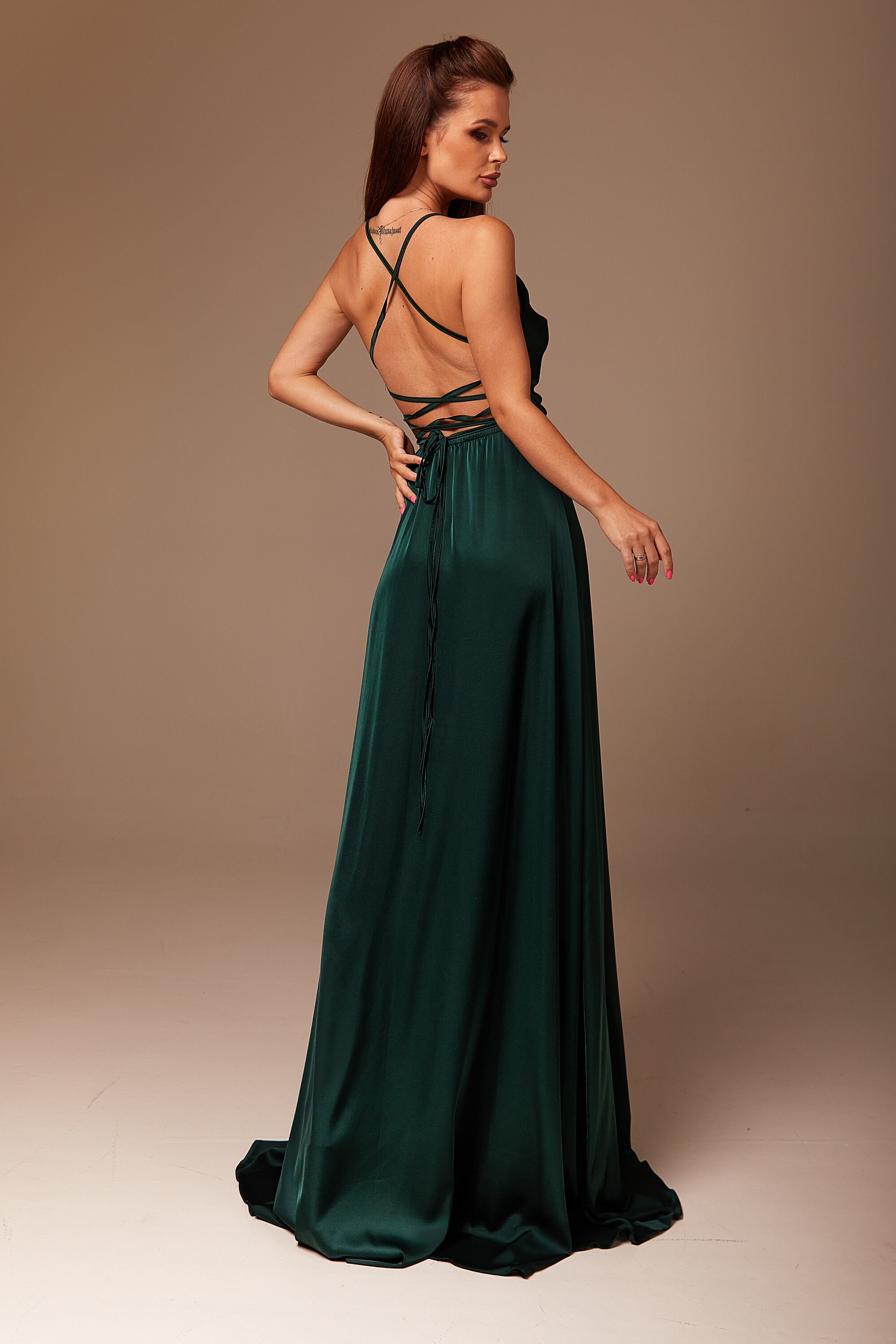 Dark Emerald Green Silk Maxi Flared Dress With Slit - Etsy UK