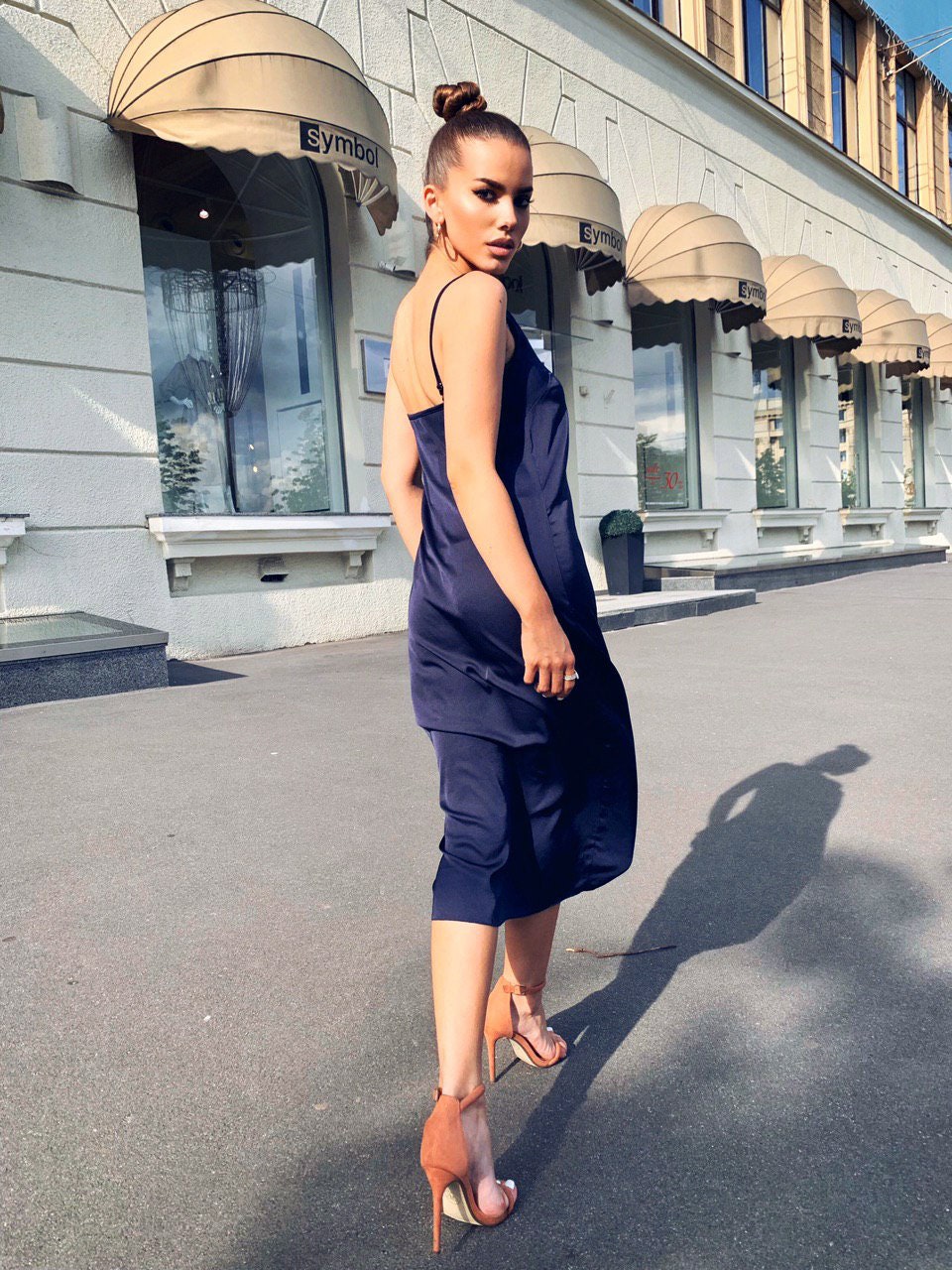 Navy Blue Silk Slip Midi Dress | Etsy