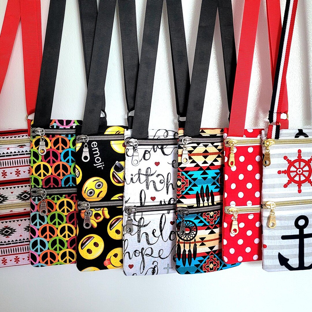 Cell Phone Crossbody Pouch. Handmade Fabric Phone Bag. Multiple Pockets ...