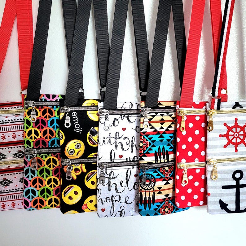 Cell Phone Crossbody Pouch. Handmade Fabric Phone Bag. Multiple Pockets ...