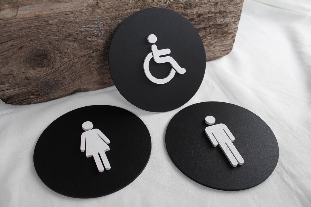 Toilet Sign Set of 3, WC Door Signs, Restroom Sign, Women, Men and ...