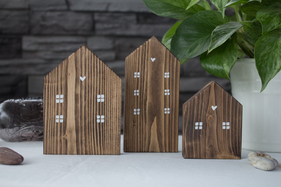 Hygge Home Decor, Wood House Set, Natural Decorations, Farmhouse Style ...