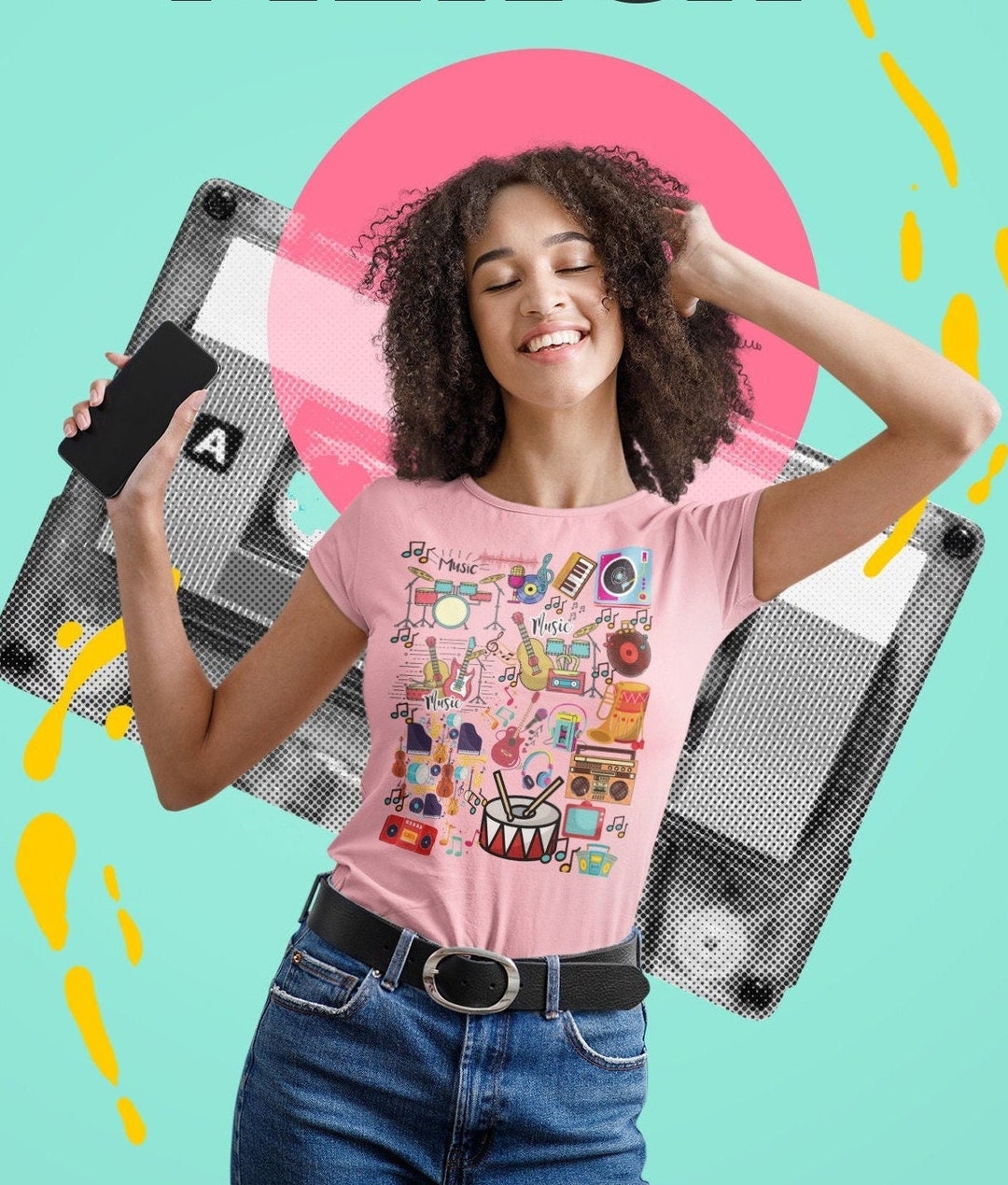 Paquete hippie retro Camiseta música vintage Tshirt estilo boho ...