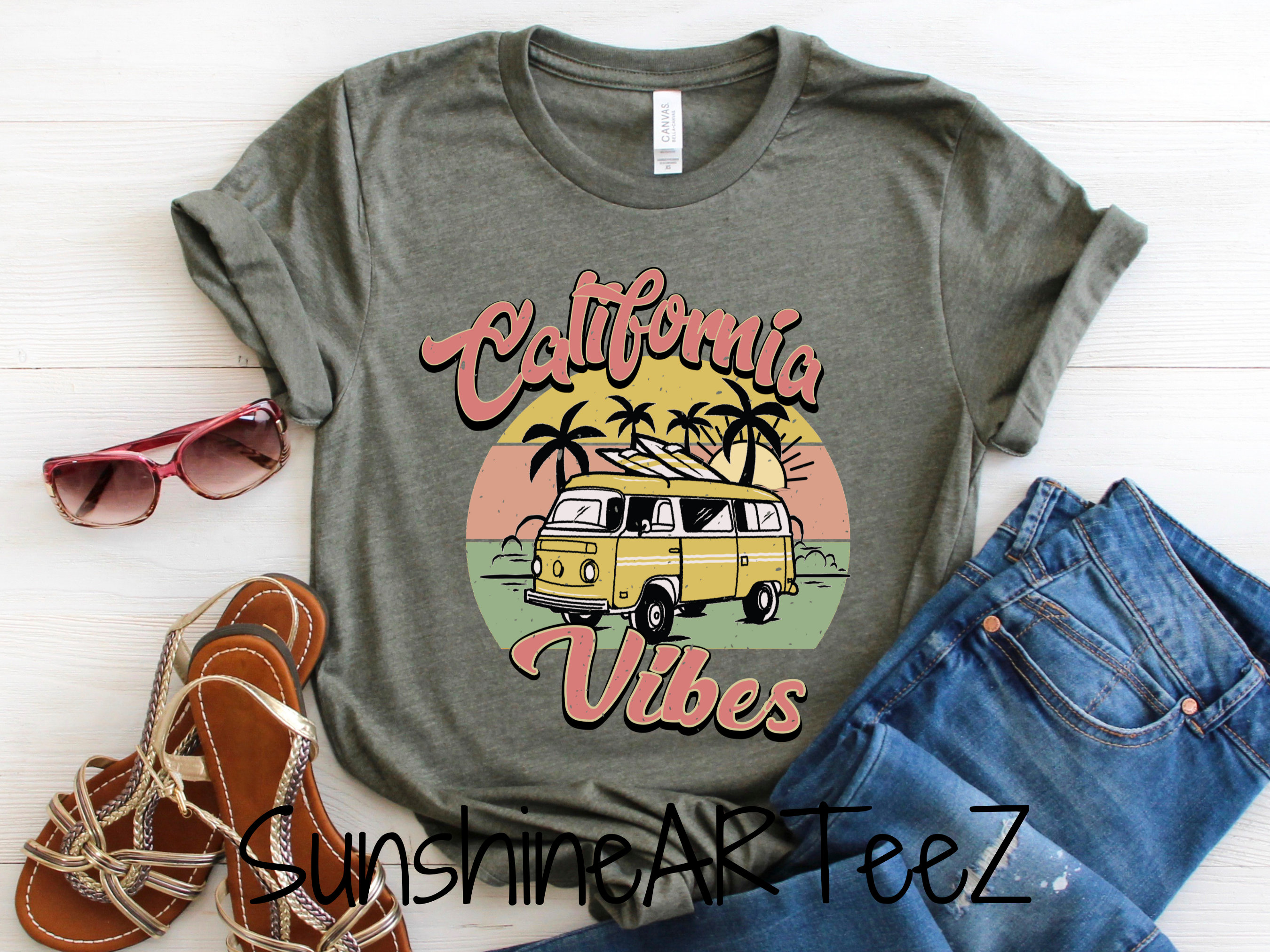 California vibes tshirt USA La shirt camping van | Etsy