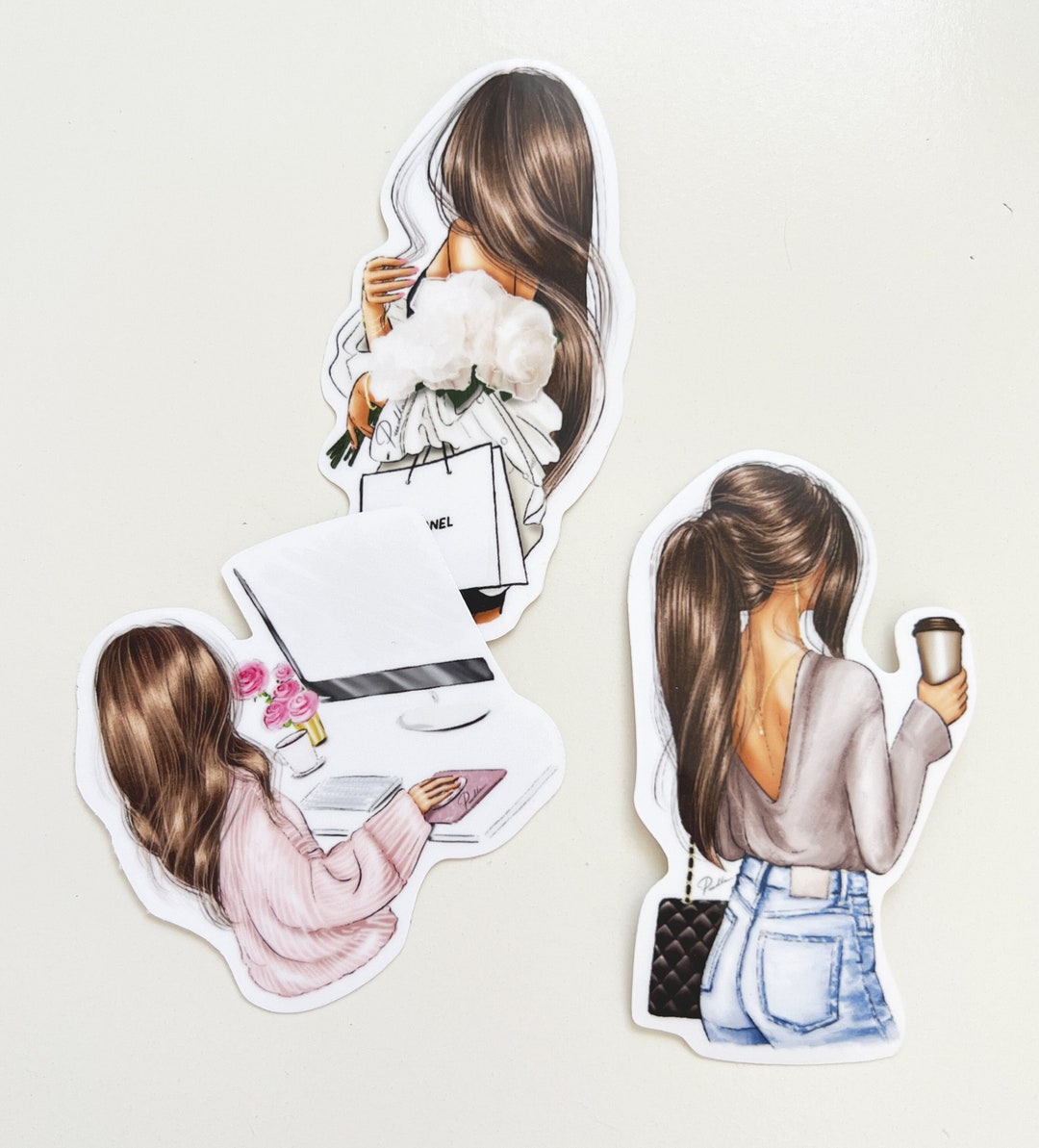 Brown Long Hair Girl Laminated Stickers for Tumblers, Laptop, Phone ...