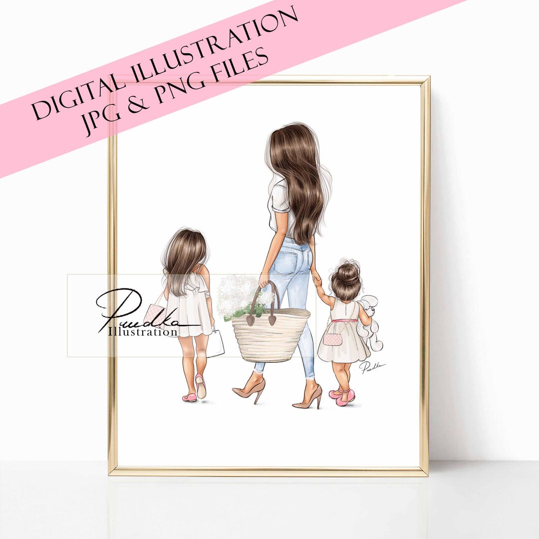 DIGITAL Mom With Daughters (print From My Own Illustration. Fashion ...