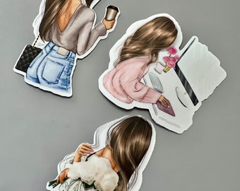 Brown Hair Girl Laminated Stickers for Tumblers, Laptop, Phone Cases ...
