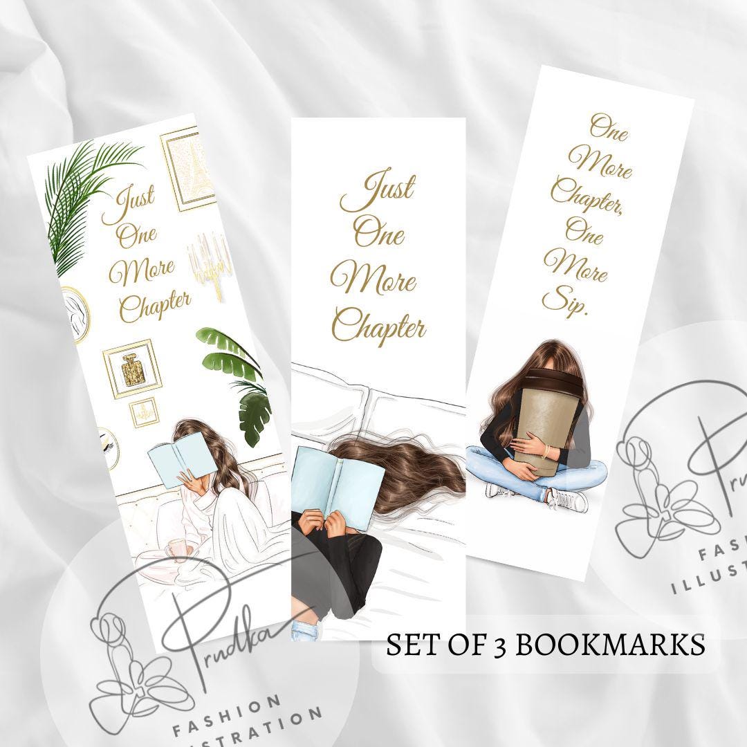 Just One More Chapter Bookmark Set – Hand-drawn With Books, Coffee ...
