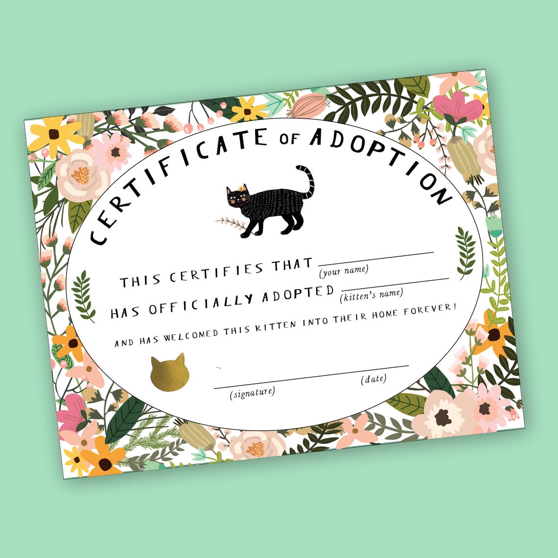 Printable Adopt a Kitty Cat Certificate Adoption Box Label Fill-in ...